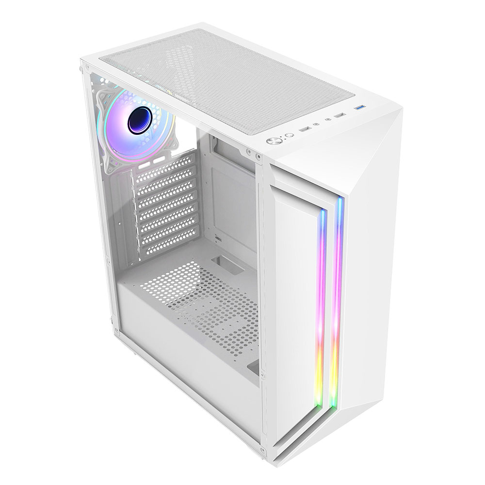 Vida Apollo White Mid ATX Gaming PC Case, 120mm ARGB LED Fan, LED Stips ...